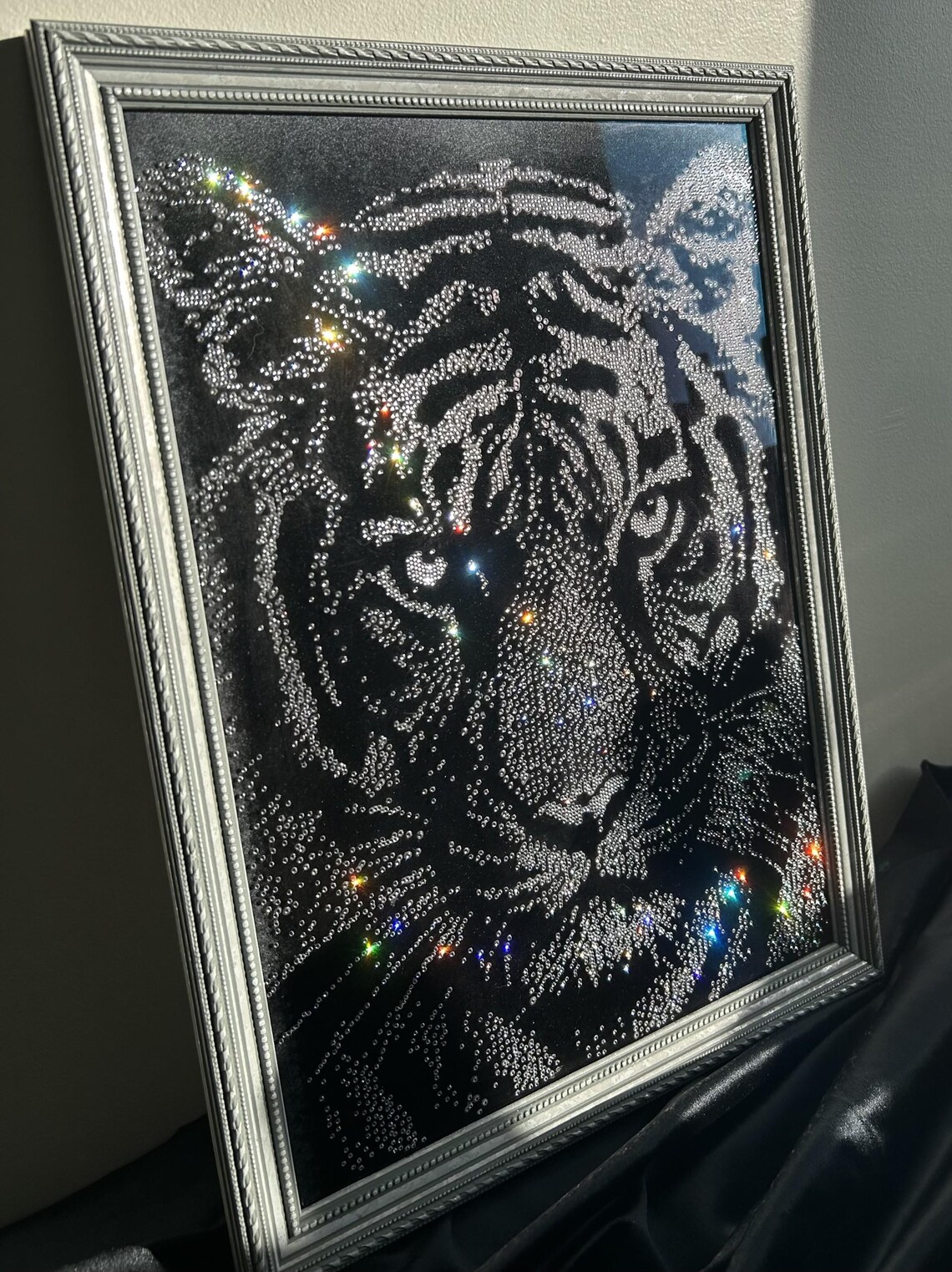 Embellished Tiger Portrait, Artwork With Rhinestones ,handmade Wall ...