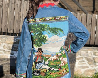 Plus Size Denim Jacket, Jean Jacket With Back Embroidery, Sustainable ...