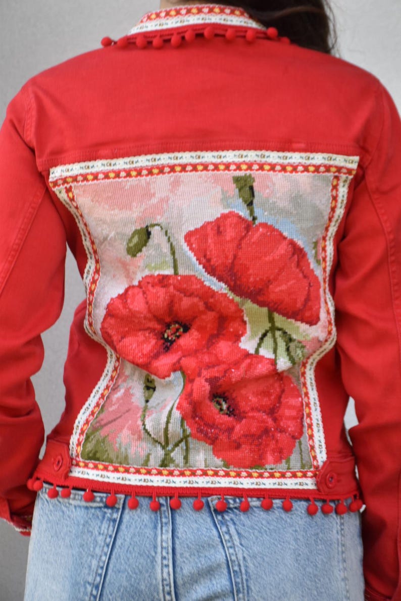 Women Denim Jacket With Back Embroidery, Sustainable Upcycled ...