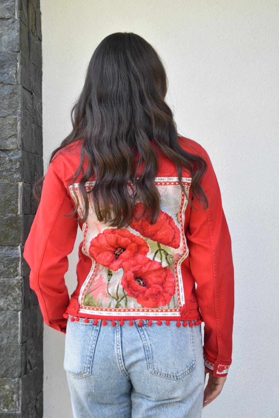 Women Denim Jacket With Back Embroidery, Sustainable Upcycled ...