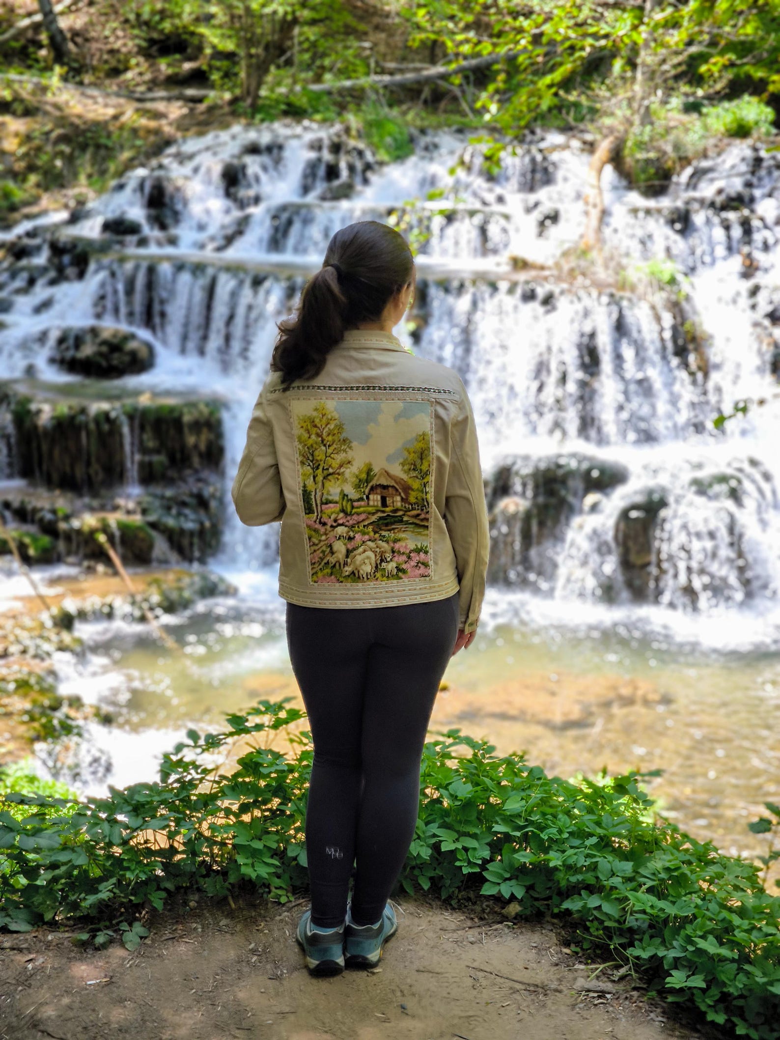 Vintage Embroidered Denim Jacket: Upcycled Tapestry Landscape, Size M ...