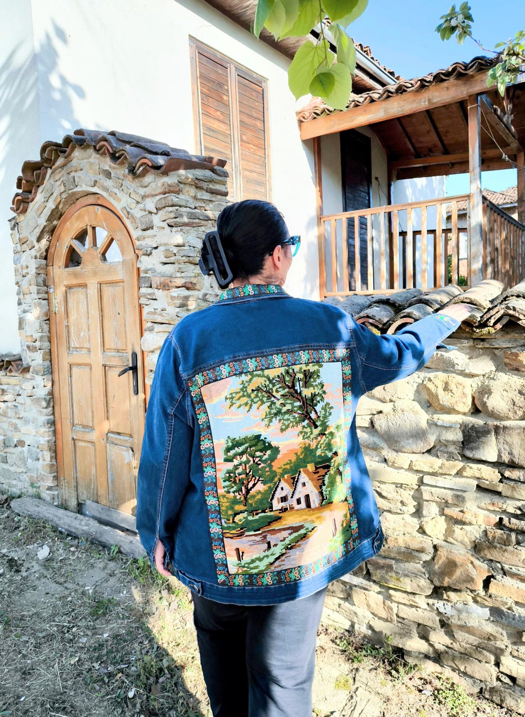 Plus Size Embroidered Denim Jacket: Upcycled Tapestry, Jacquard Lace ...