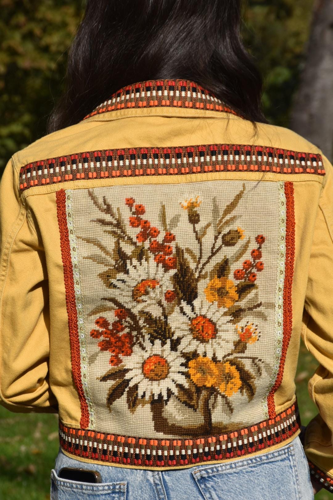 Women Denim Jacket With Back Embroidery, Sustainable Upcycled ...