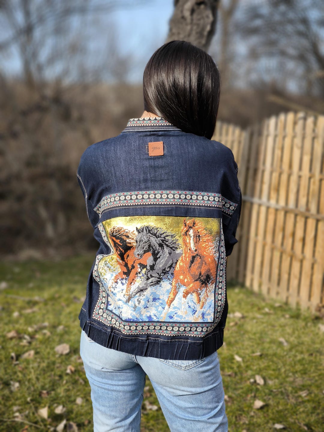 Denim Jacket With Back Embroidery, Sustainable Upcycled Embellished ...