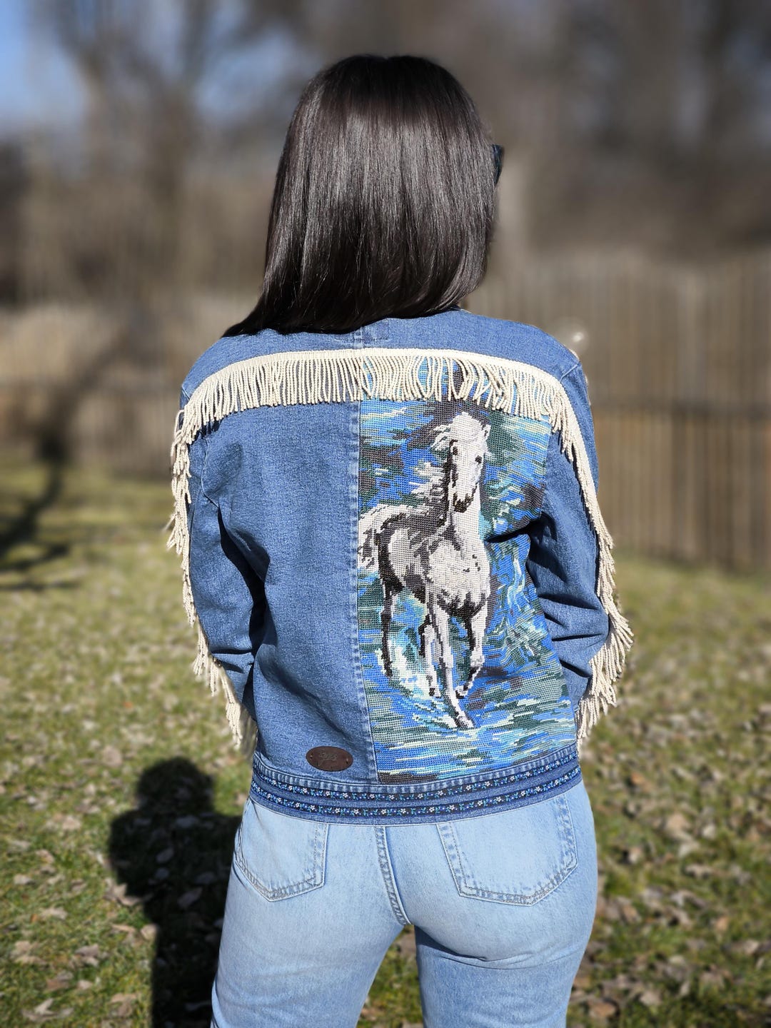 Denim Blazer, Denim Jacket With Back Embroidery, Sustainable Upcycled ...