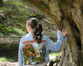 Plus Size Denim Jacket, Jean Jacket With Back Embroidery, Sustainable ...