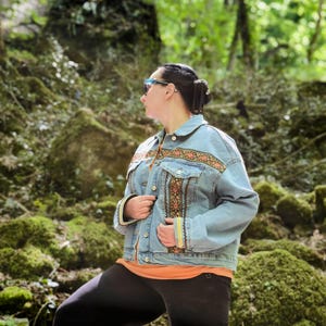Plus Size Denim Jacket, Jean Blazer With Back Embroidery, Sustainable ...