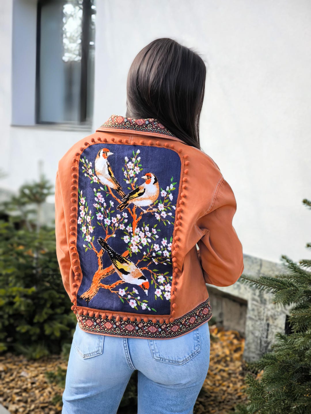 Denim Jacket With Back Embroidery, Sustainable Upcycled Embellished ...