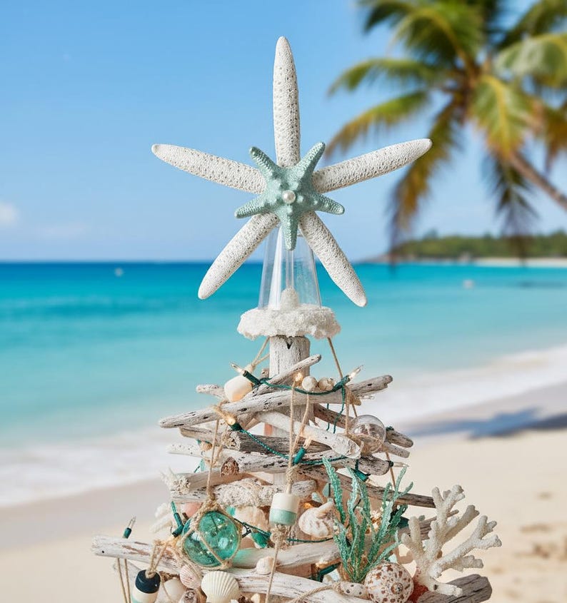 Starfish Christmas Tree Topper Coastal Beach Decor – Nautical Xmas Tree ...