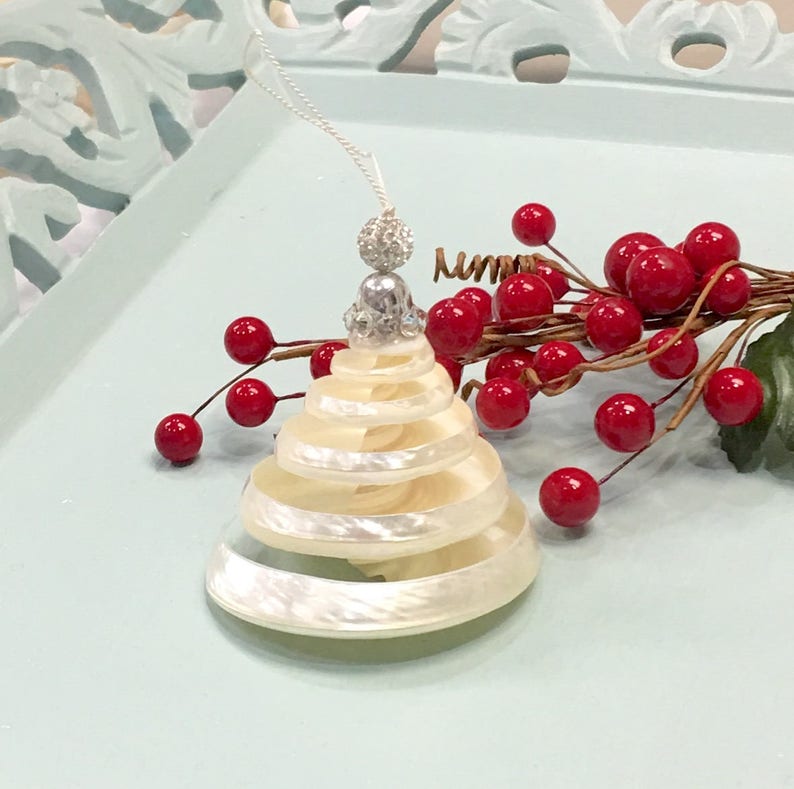 Beach Christmas Ornament Spiral Cut Troca Shell With - Etsy