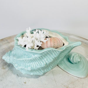 Ceramic Aqua Shell With Sea Life - Seashells-coral-starfish-beach Decor ...