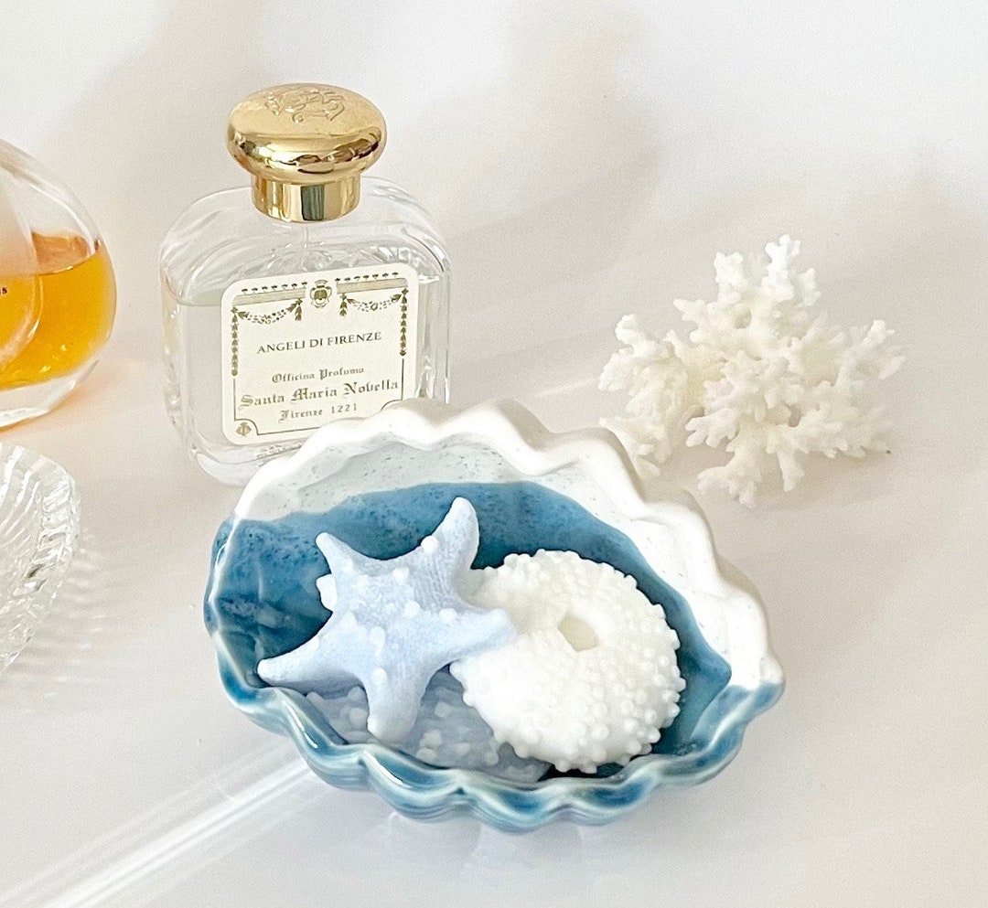 Ceramic Scallop Shell Bowl With Real Lace Coral or Shell-shaped Soaps ...