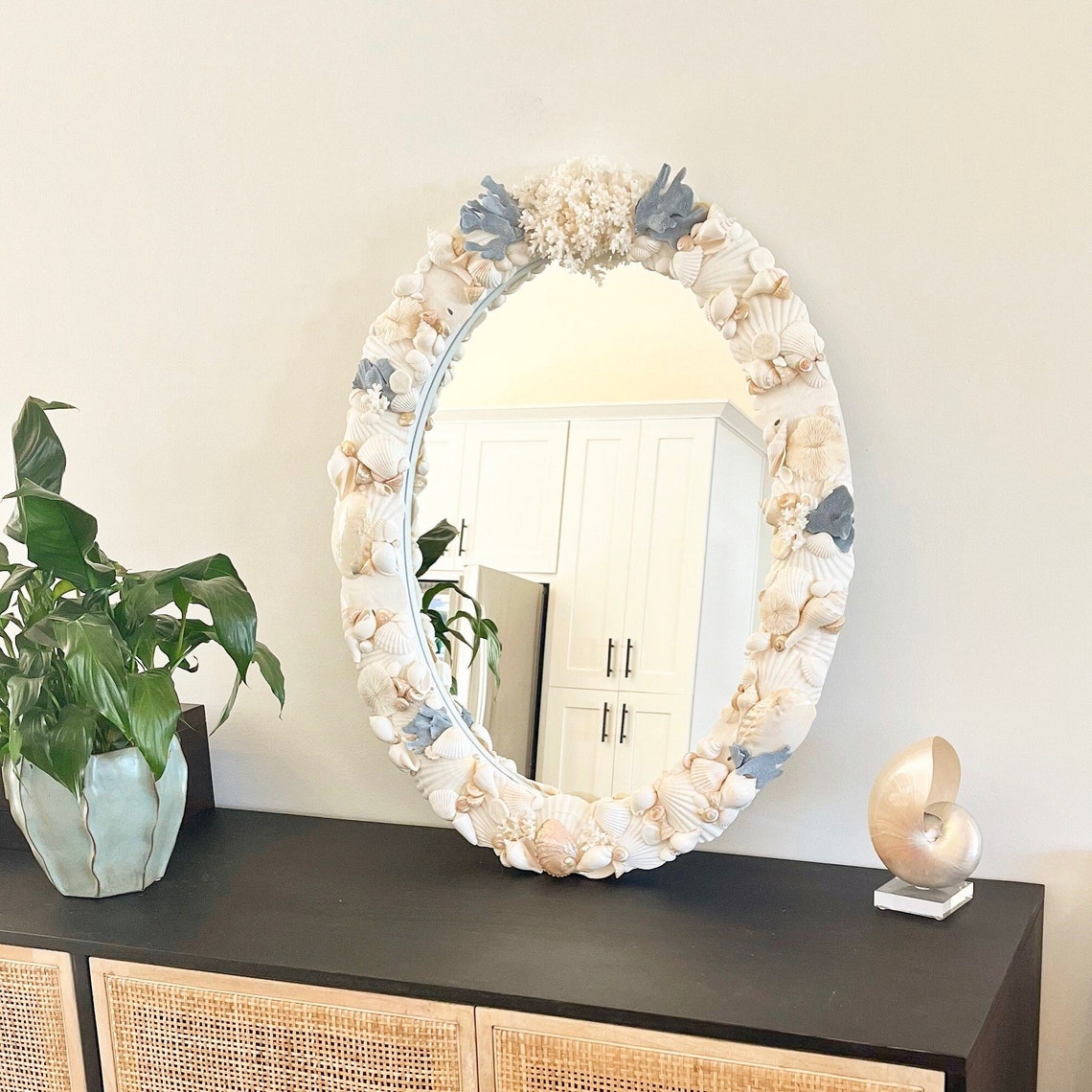 Seashell Mirror – Handmade Coastal Beach Decor, 18x24 Oval Wall Art - Etsy