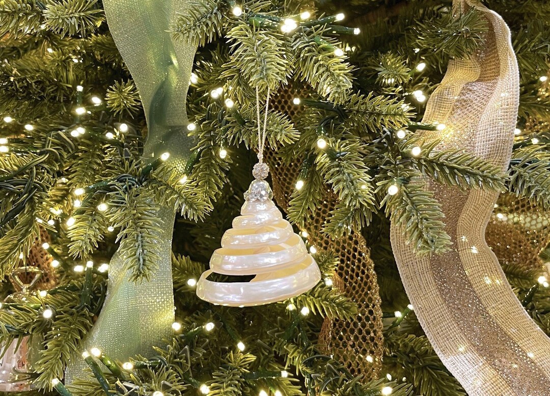 Beach Christmas Ornament Spiral Cut Troca Shell With Swarovski Crystals ...