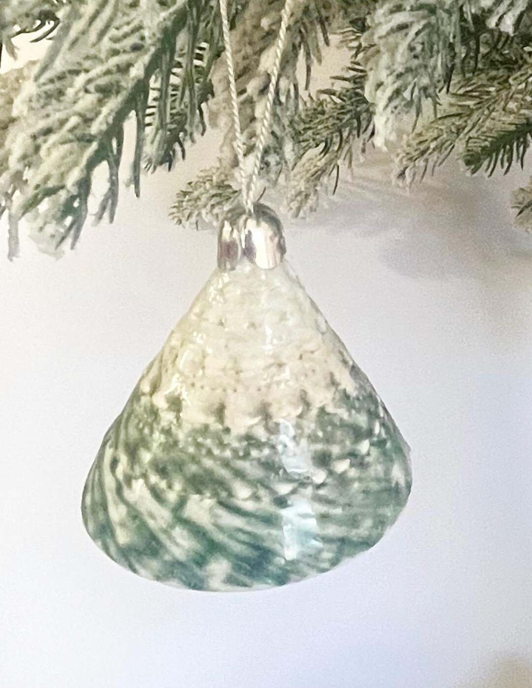 Coastal Christmas Shell Ornament - Real Green and White Troca Shell ...