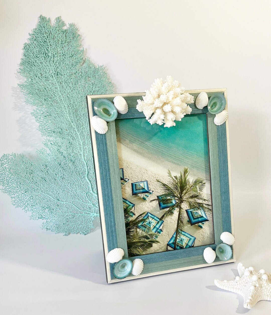 Frame With Coral and Seashells 5x7 Photo Beach Decor Coastal Summer ...