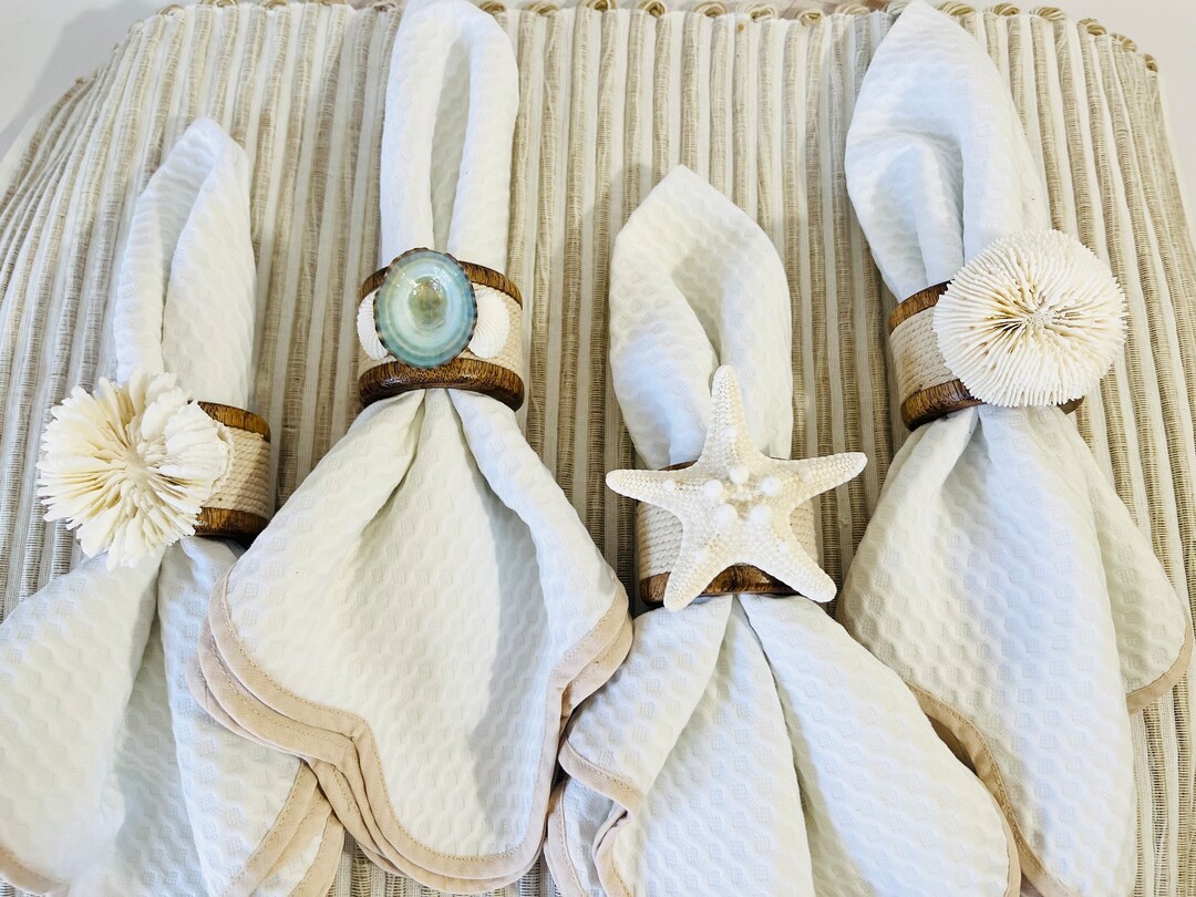 Starfish, Coral and Seashell Napkin Rings - Set of 4 - Real Seashells ...