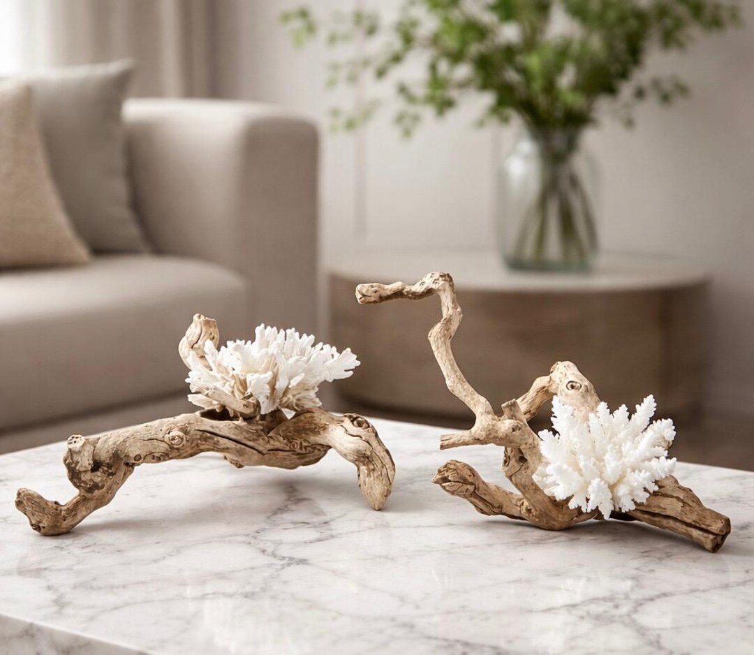 Coral and Grape Wood Branch Decoration - Beach Coastal Decor-coral ...