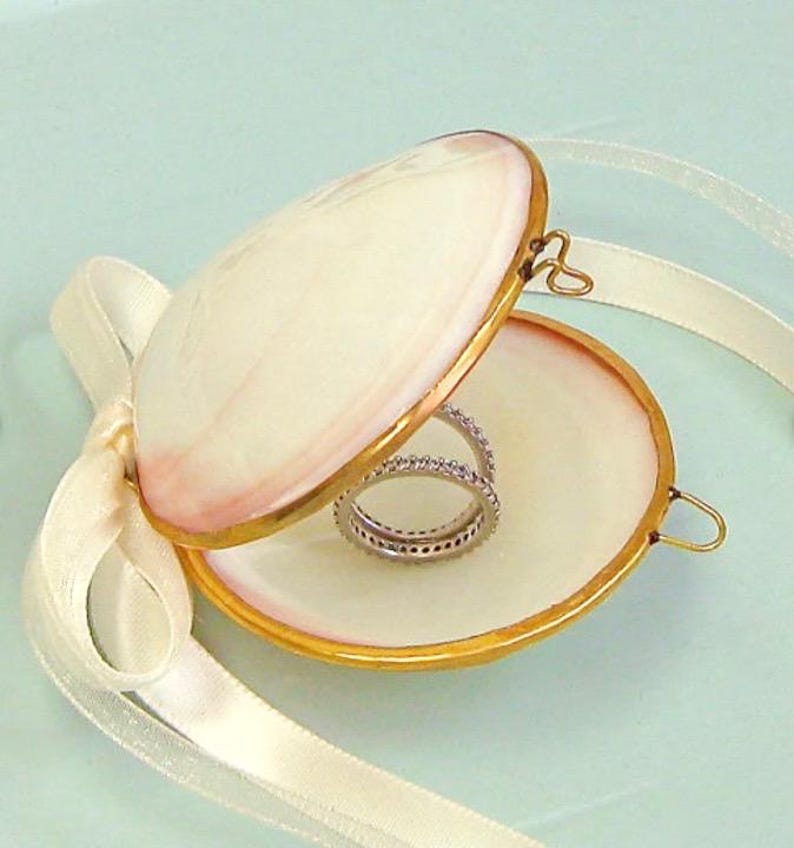 Beach or Coastal Wedding Real Seashell Ring Box With Ribbons - Ring ...
