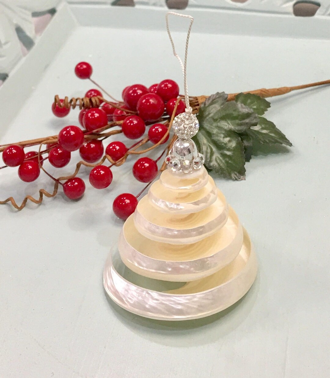 Beach Christmas Ornament - Spiral Cut Troca Shell With Swarovski ...