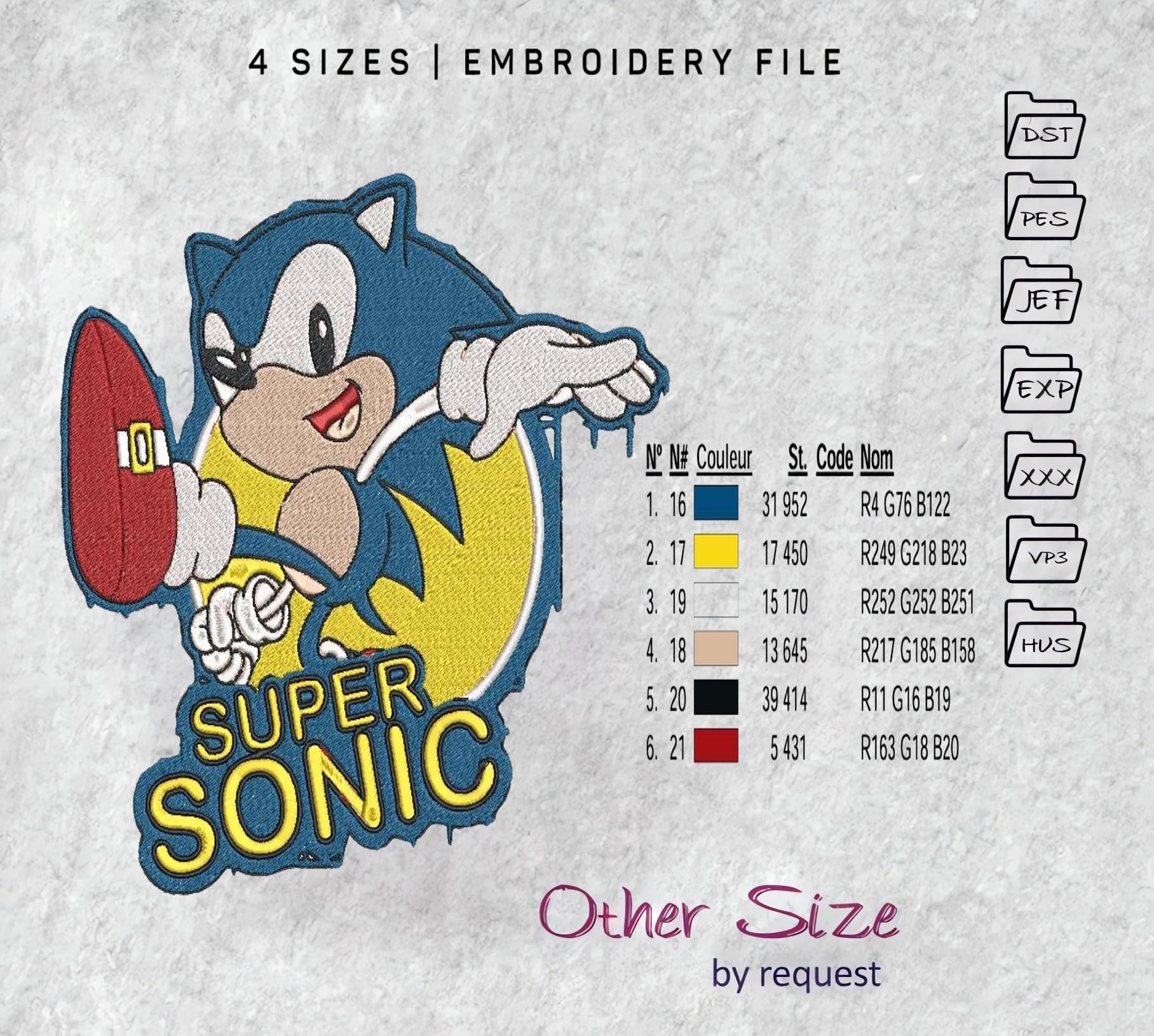 Super Sonic Embroidery Design, Embroidery Files, Digital Download - Etsy