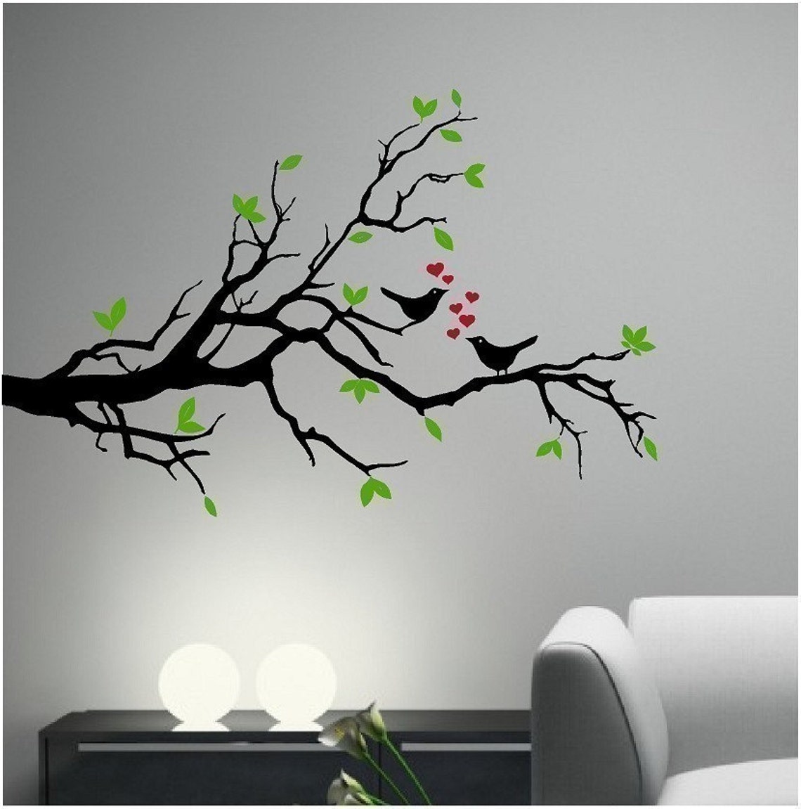 LOVE BIRDS on an Olive TREE Branch - Vinyl Decal Sticker Wall Art - Etsy