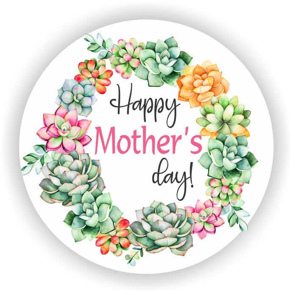 Happy Mother's Day Thank You Stickers - Succulent Wreath Stickers ...