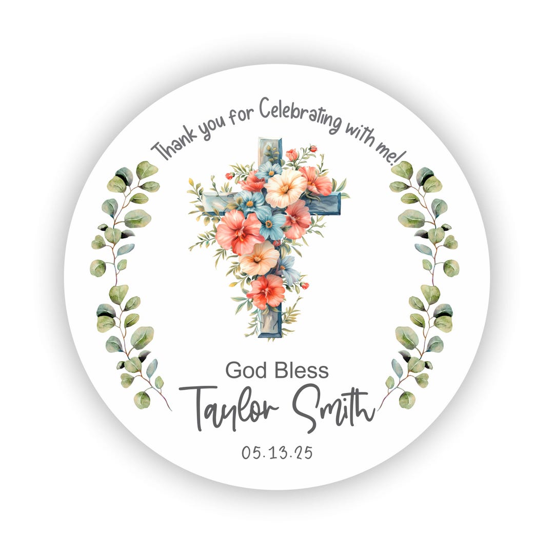 Custom Communion Stickers - Personalized Cross Baptism or Communion ...