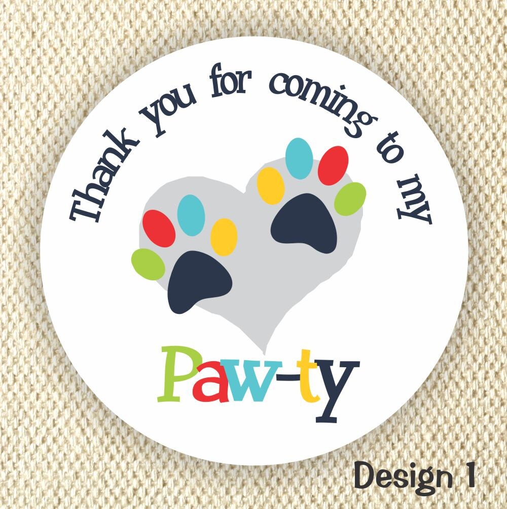 Paw-ty Favor Stickers - Puppy Birthday Stickers - Paw Favor Stickers ...