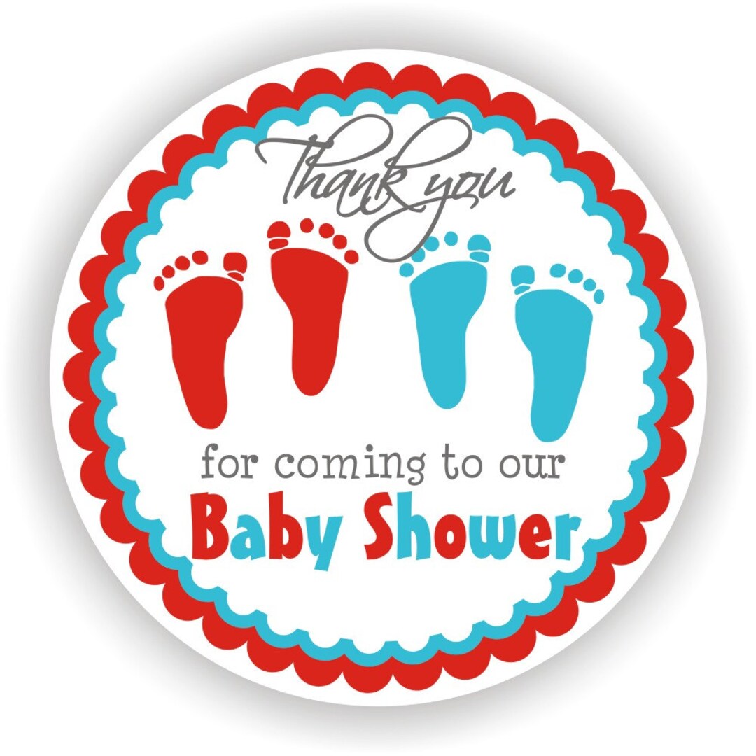 Twins Baby Shower Thank You 2inch Circle Stickers Baby Shower Labels ...