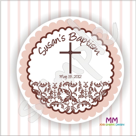 40 Thank You 2 inch circle Stickers - Baptism Favor Stickers - Envelope ...