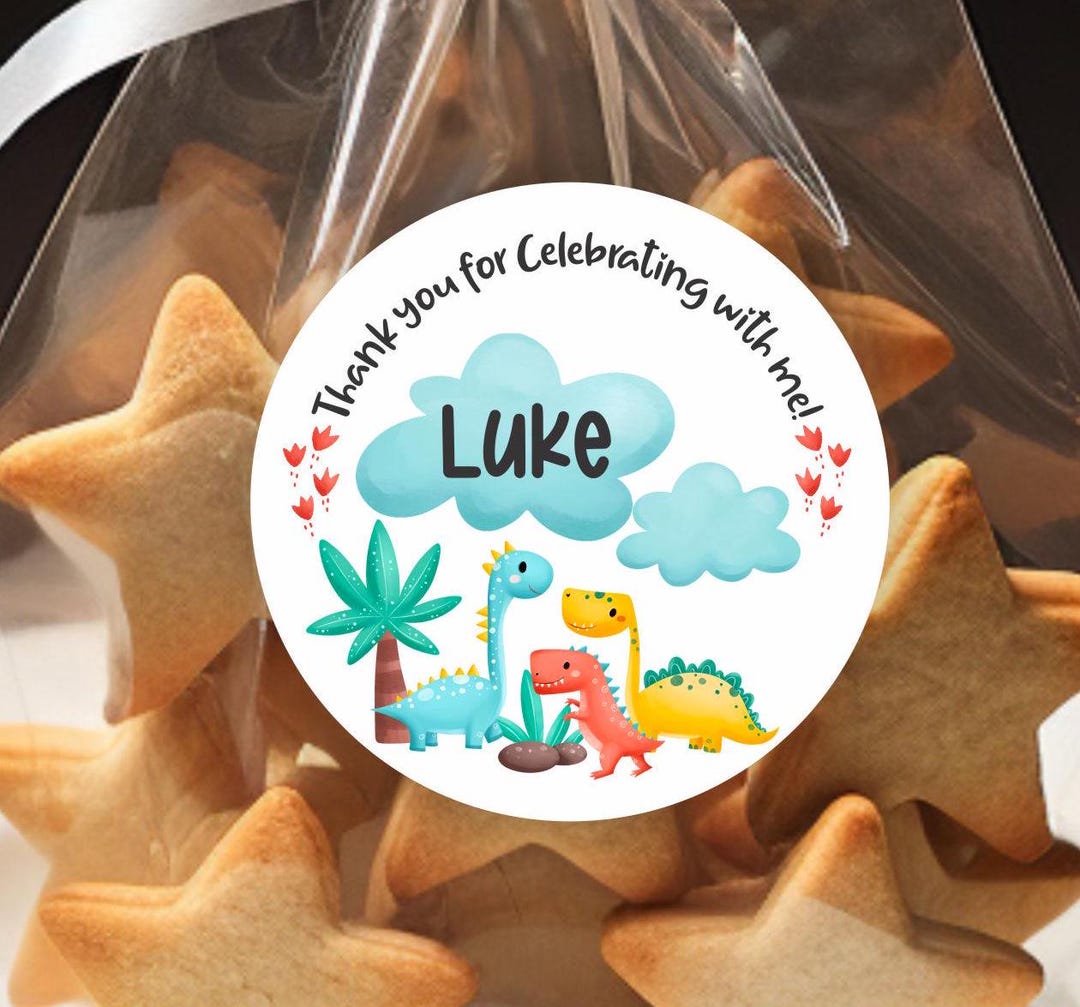 Custom Cute Baby Dinosaur 1st Birthday Thank You Stickers, Dino Party ...