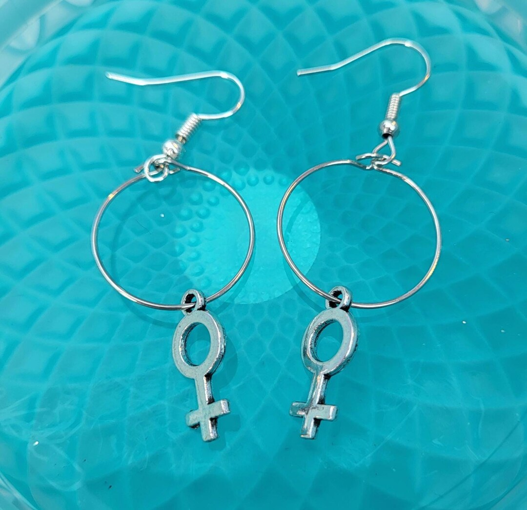 Female Sign, Woman Sign, Silver Charm, Small, Silver, Hoop, Threaded ...