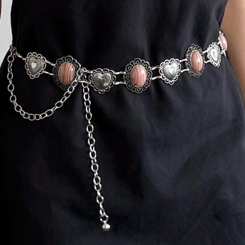 Pink Heart Boho Western Retro Punk Waist Chain Metal Belts Women ...