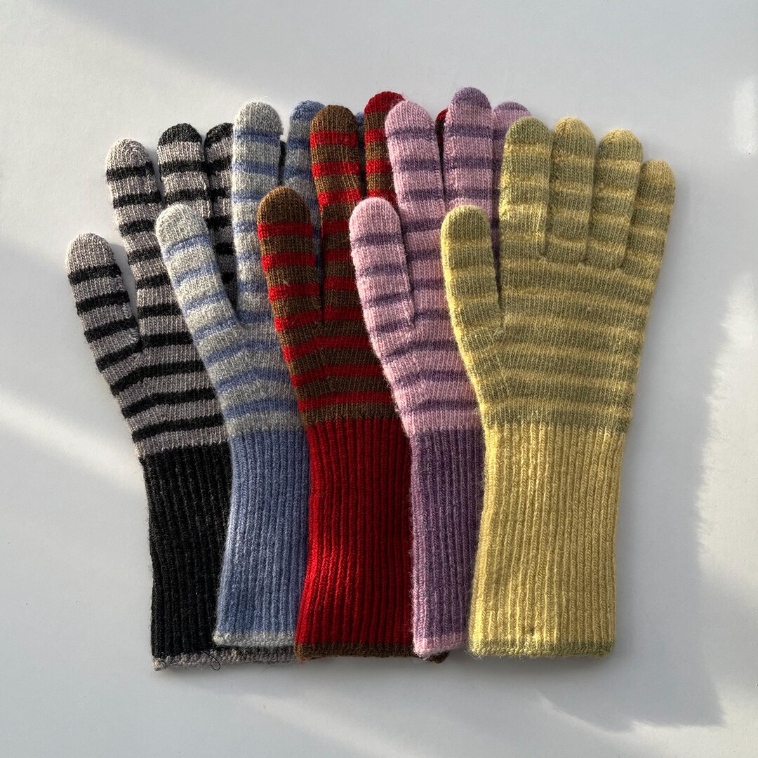 Wool Warm Y2K Retro Striped Gloves Cozy Vintage Style - Etsy