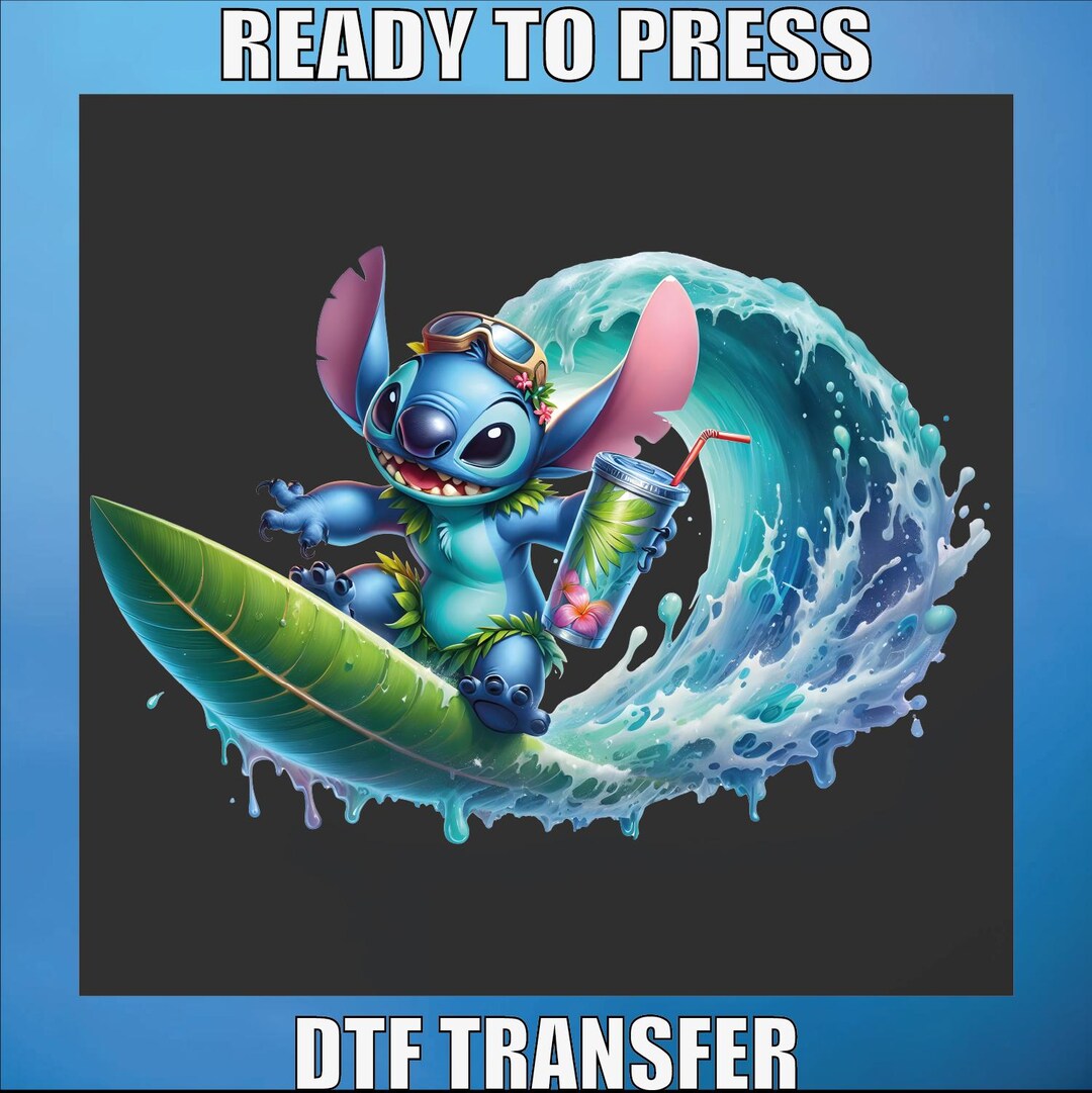 Stitch Summer Design Dtf Transfer, Disney Stitch Dtf Ready for Press ...