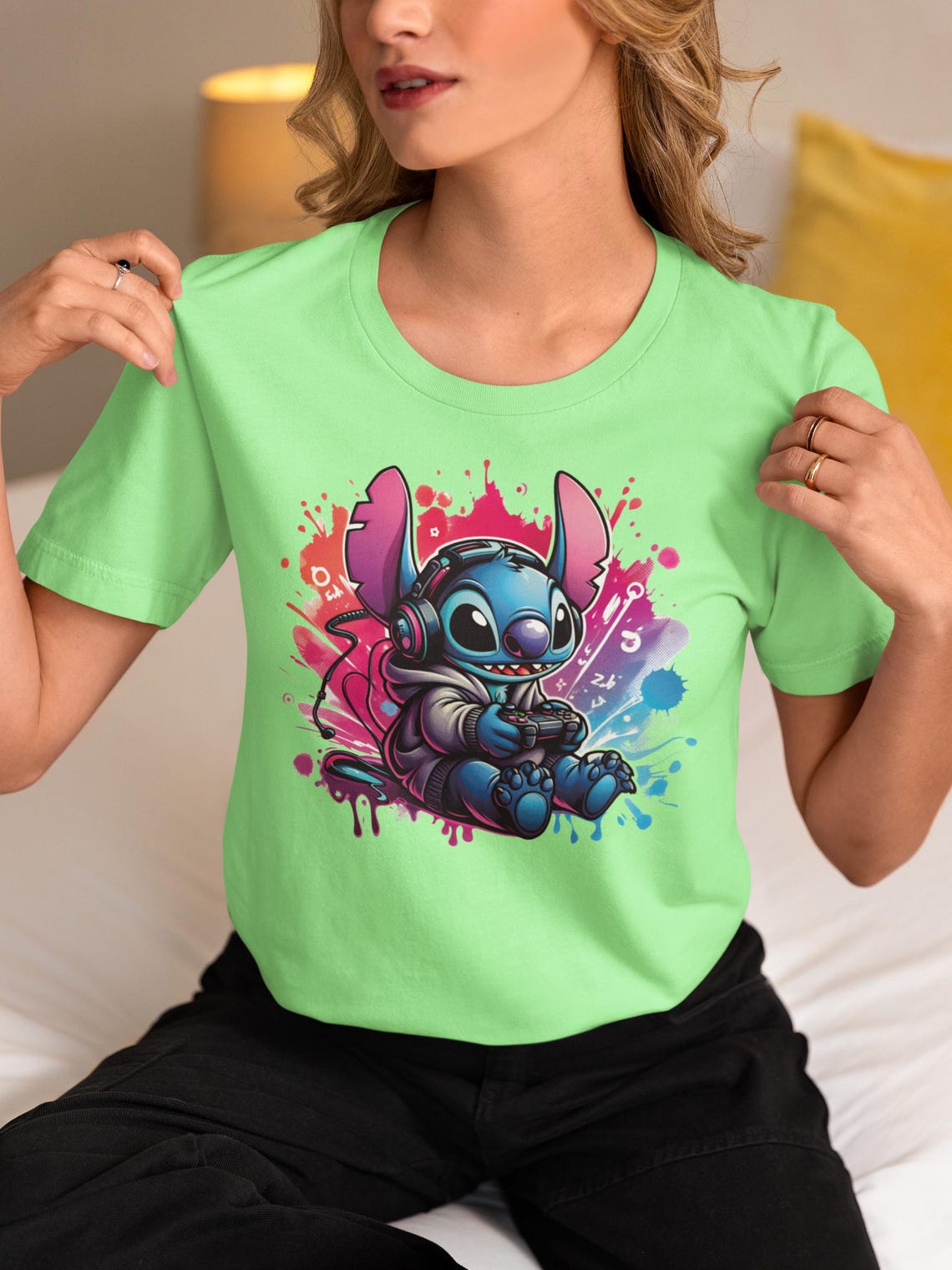 Gamer Stitch DTF Print: Watercolor Splash Heat Transfer - Etsy