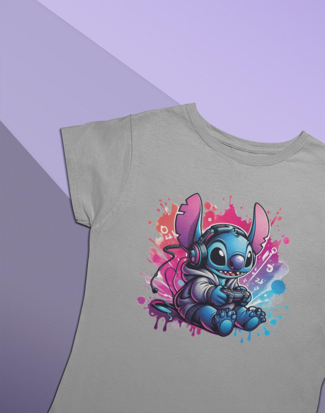 Gamer Stitch DTF Print: Watercolor Splash Heat Transfer - Etsy