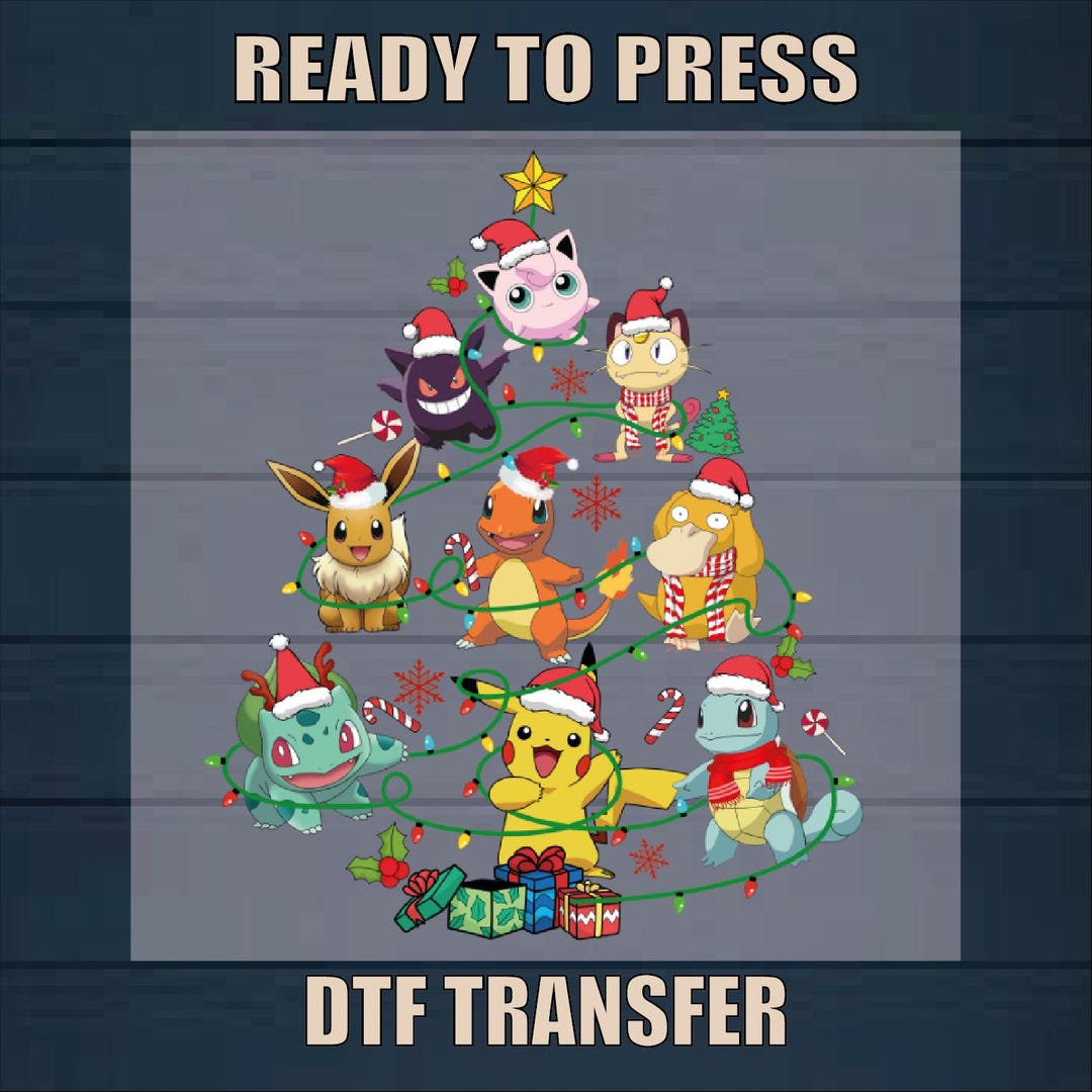 Pokemon Dtf Transfer, Christmas Ready for Press, Christmas Shirt Design ...