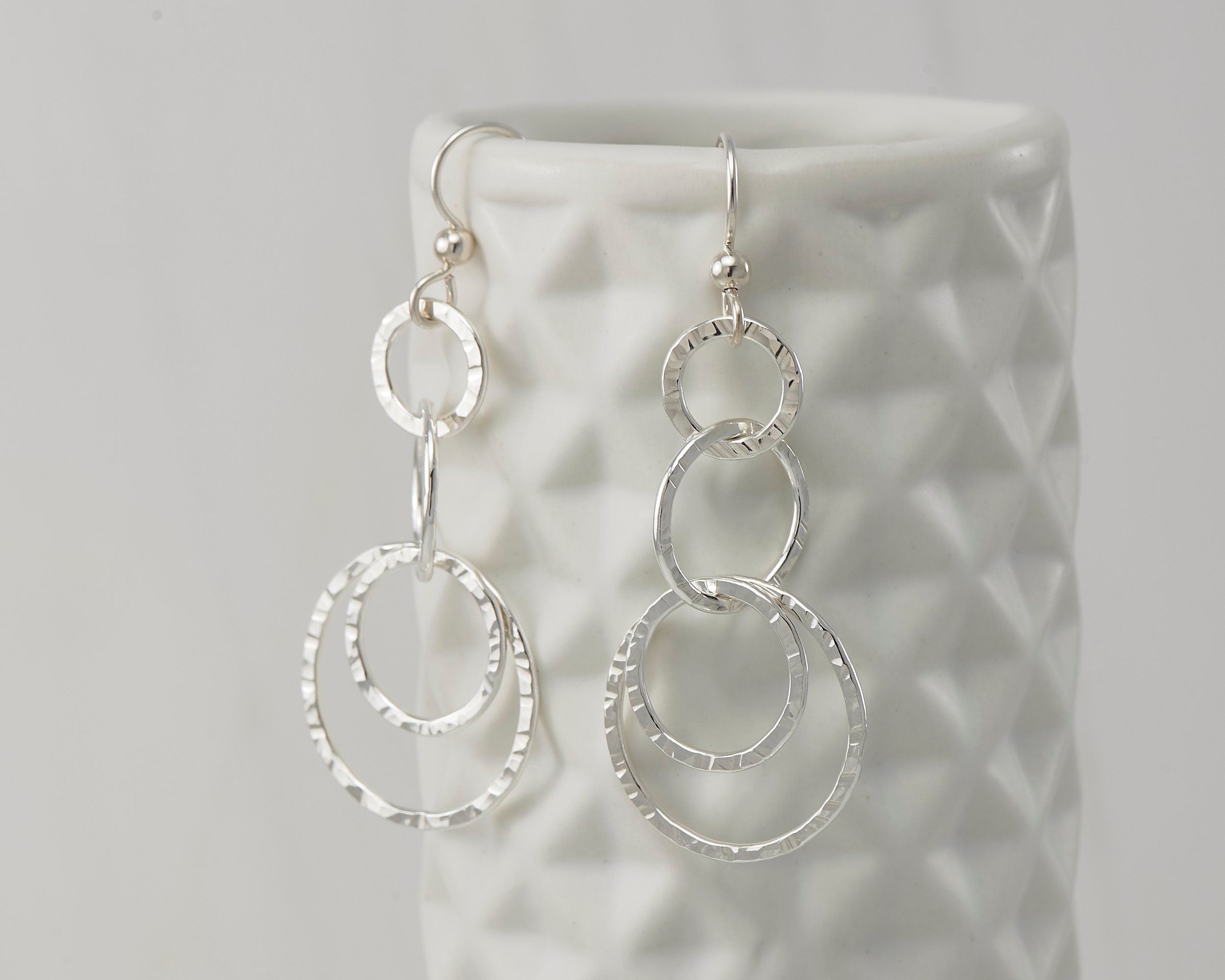 Hammered Silver Earrings Simple Sterling Silver Earrings | Etsy