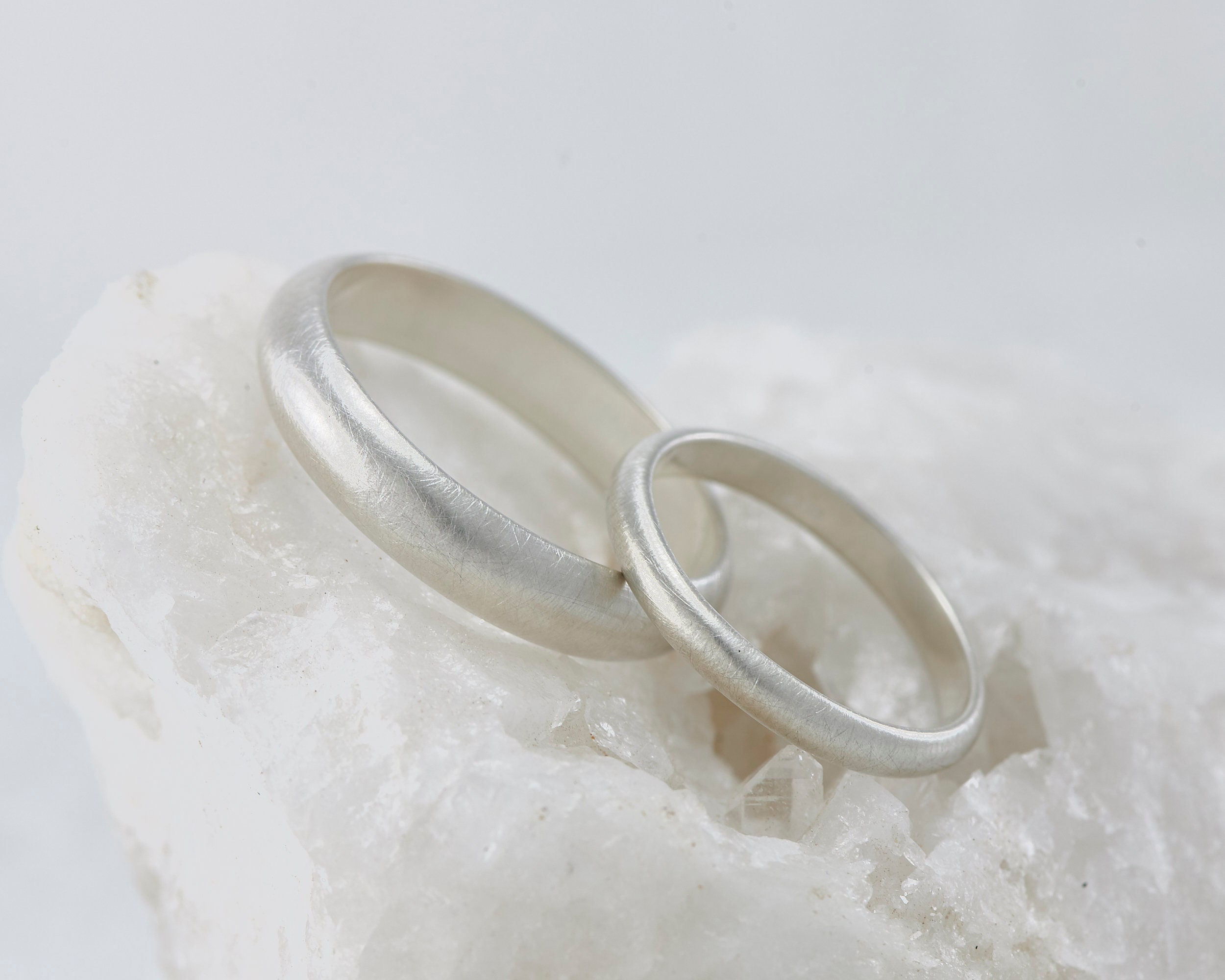 Couple Ring Wedding Band Set Brushed Wedding Rings Sterling | Etsy