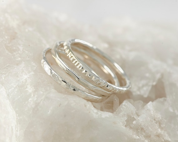 Silver Stacking Ring Set 3 Finishes Stackable Rings 3 | Etsy