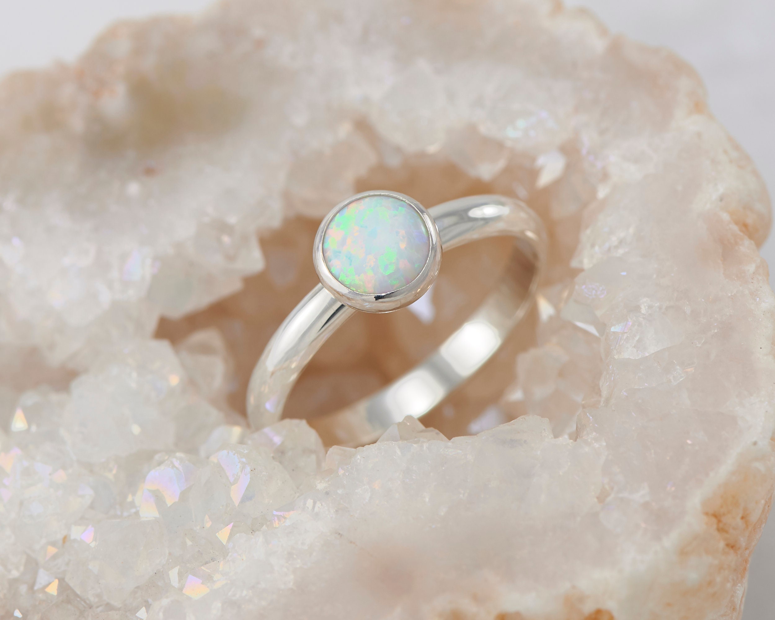 Opal Ring Silver Opal Ring White Opal Engagement Ring | Etsy