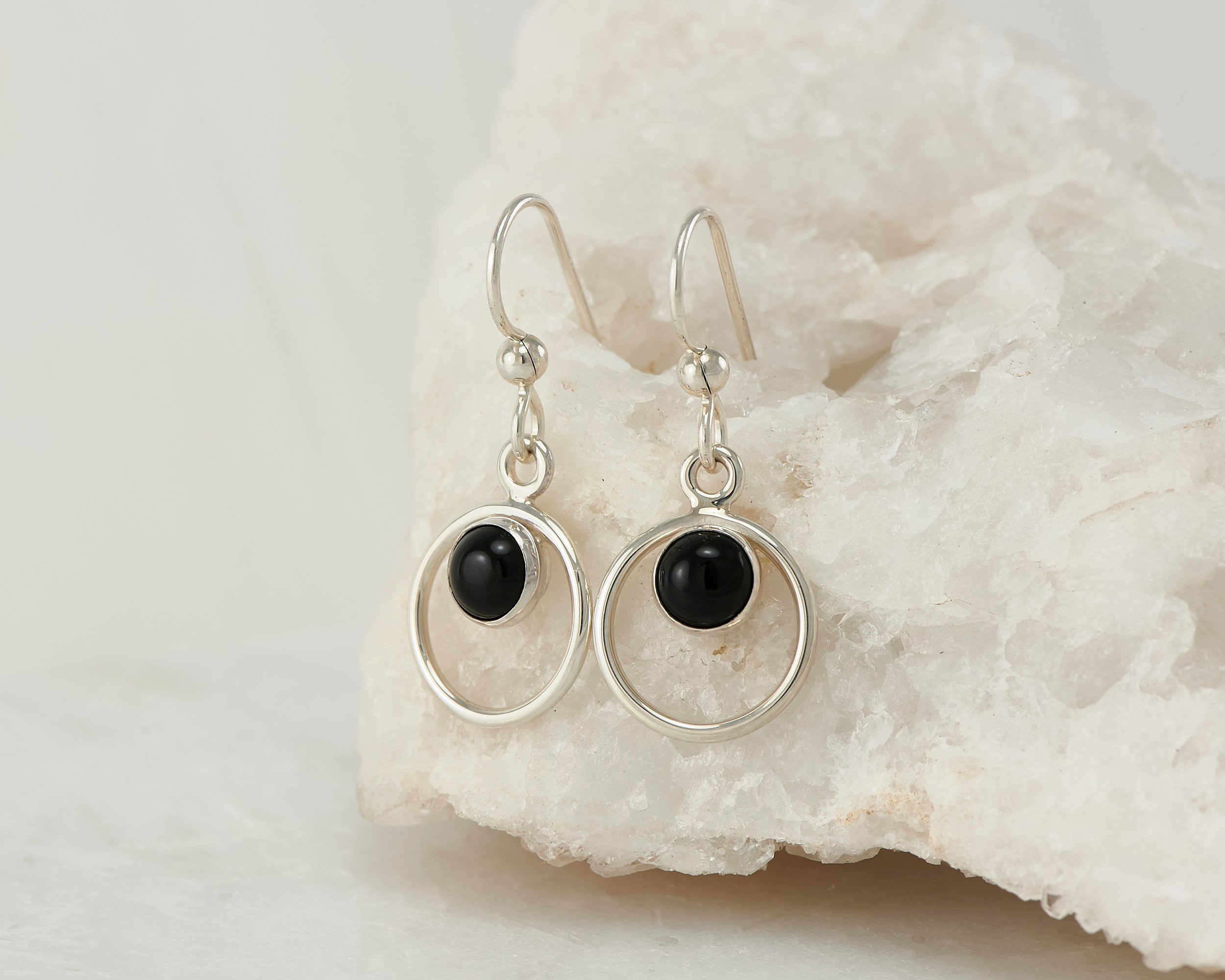 Black Onyx Earrings Black Stone Earrings Silver Hoop | Etsy