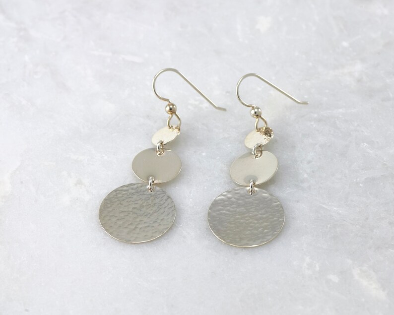 Silver Hammered Disc Earrings Large Sterling Silver Earrings | Etsy