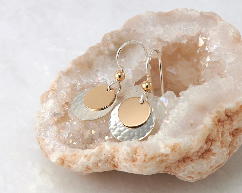 Sterling Silver Hammered Disc Earrings- Gold Disc Earrings- Silver Gold ...
