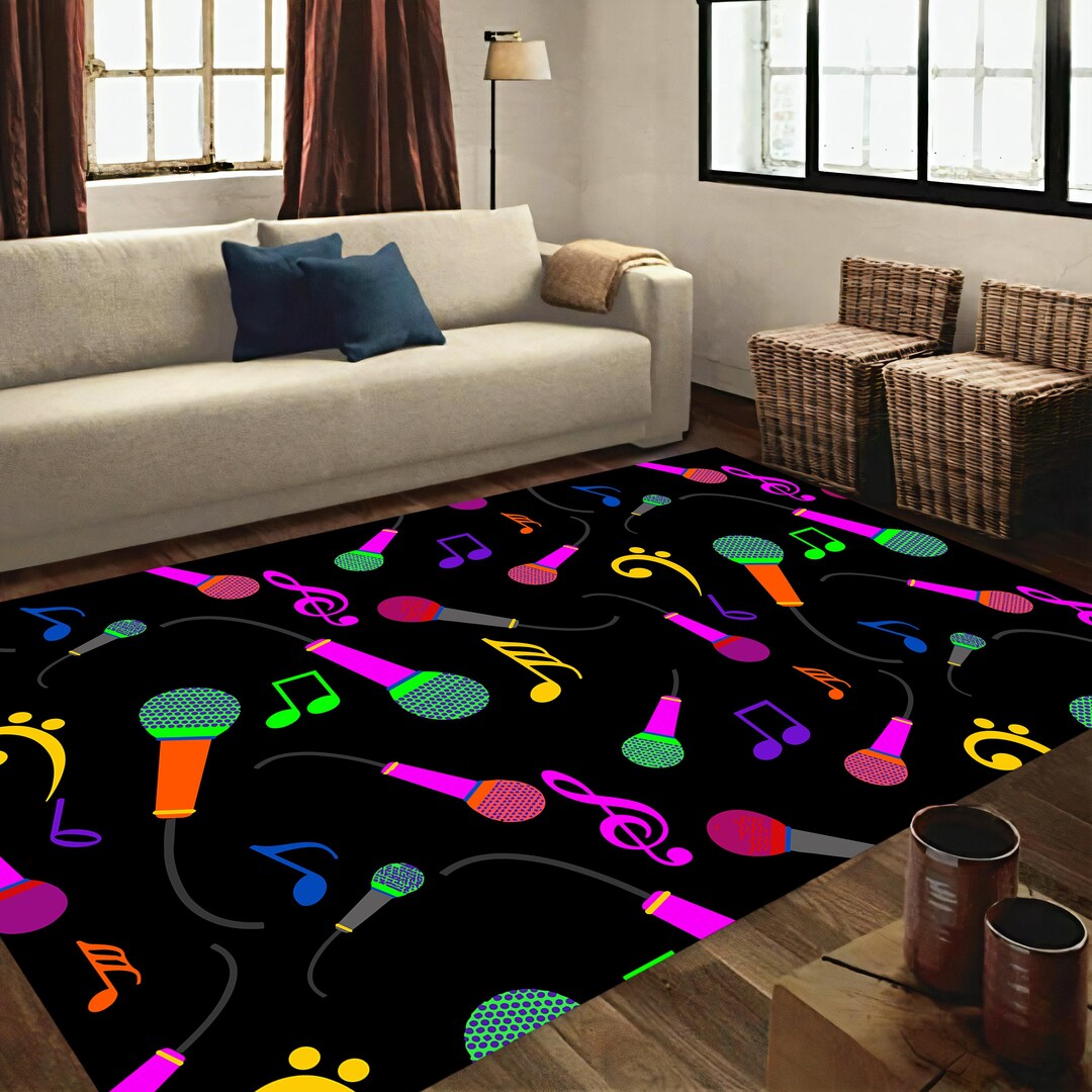 Microphone Rug, Music Room Rug, Aesthetic Rug, Music Rug, Music Icons ...