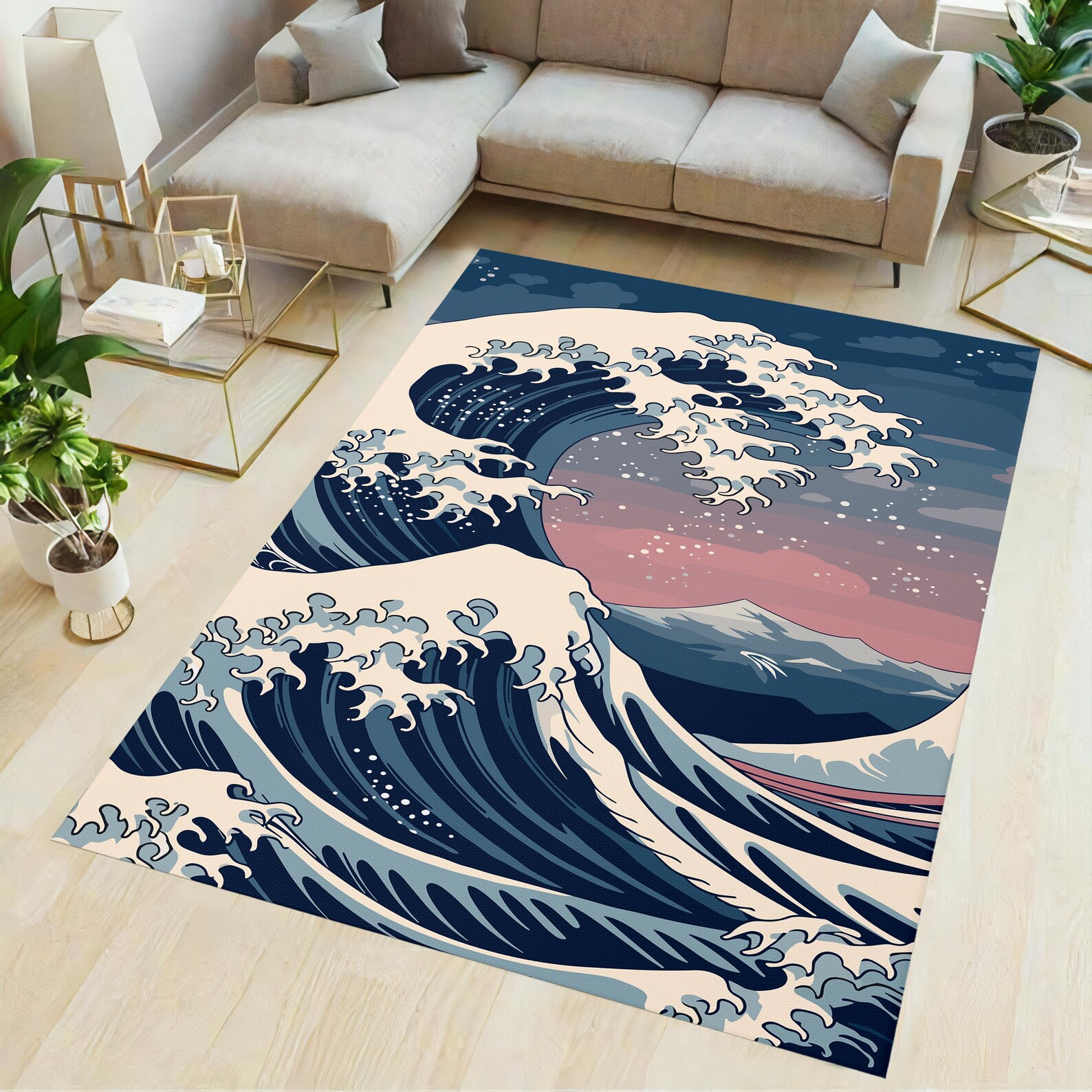 Japan Wave Rug, Wave Rug, Modern Rug, Home Decor Rug, Home Art Decor ...