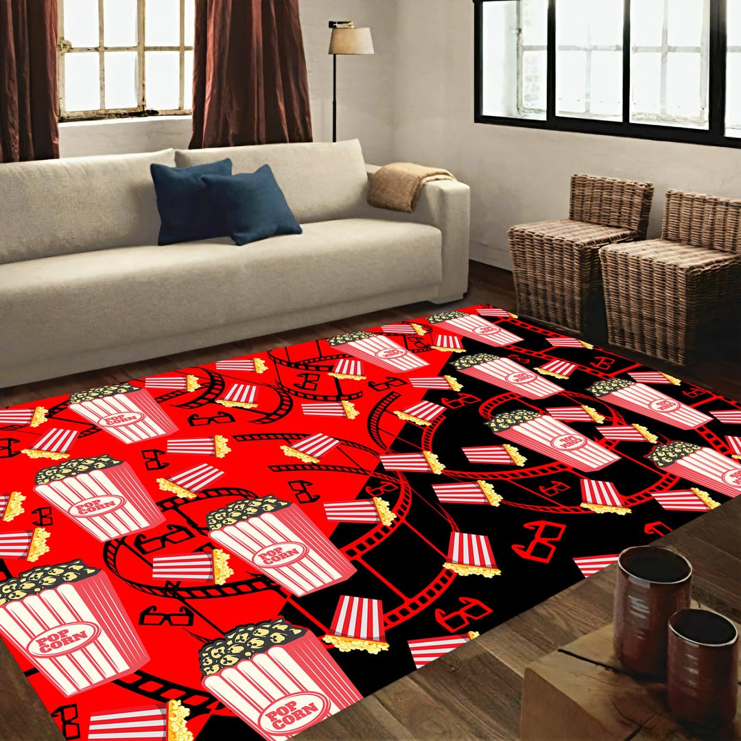 Popcorn Rug, Red Rug, Popcorn Pattern Rug, Cinema Rug, Cinema Room Rug ...