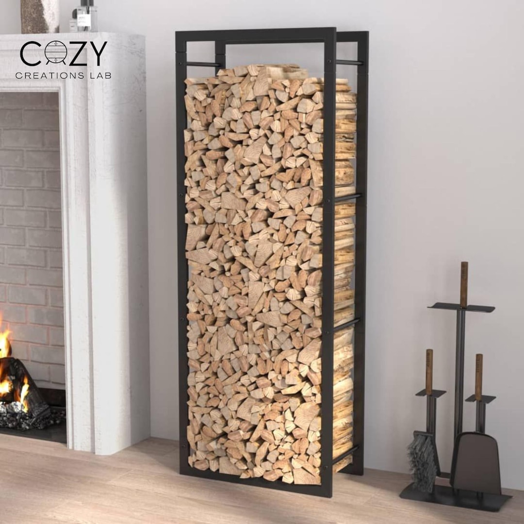 Indoor Firewood Rack – Wood Storage - Sturdy Black Steel Firewood ...